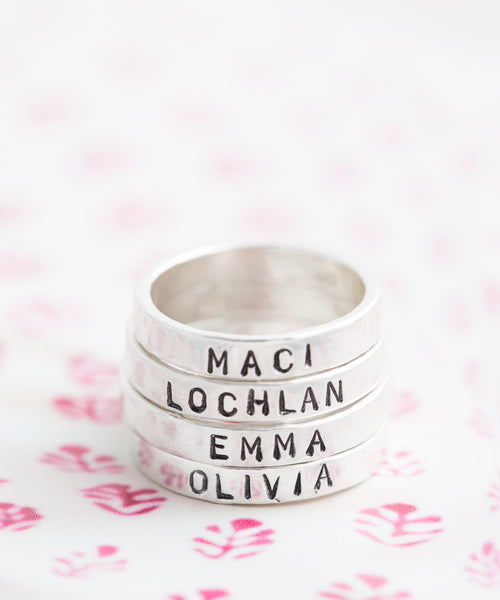 Sterling Silver Hand Stamped Custom Stackable Name Ring – Littlefield Lane